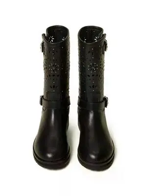 TWINSET Leather Biker Boots With Perforations