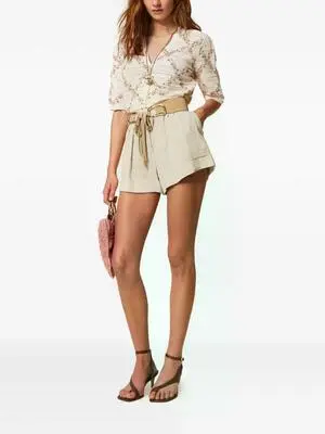 TWINSET Pleated Linen-blend Shorts