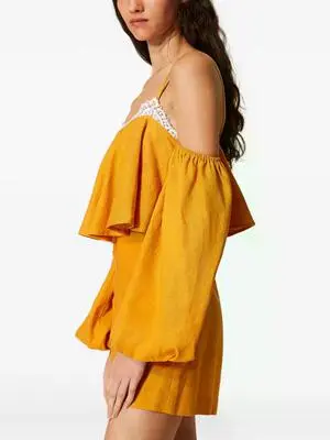 TWINSET Linen Blend Short Jumpsuit With Lace Detailing - Yellow