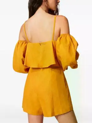 TWINSET Linen Blend Short Jumpsuit With Lace Detailing - Yellow