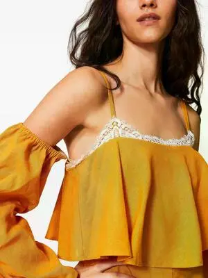 TWINSET Linen Blend Short Jumpsuit With Lace Detailing - Yellow