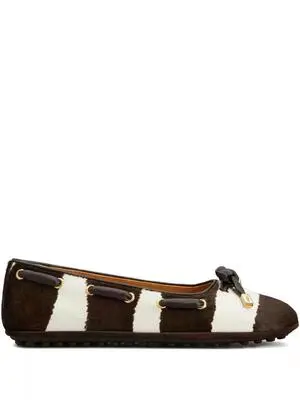 TOD'S Striped Bow-detail Ballet Flats - Brown