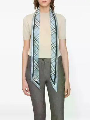 Burberry Checked Silk Scarf - Blue
