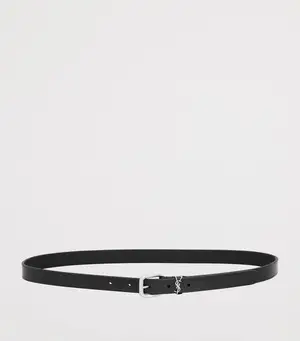 Saint Laurent Leather Cassandre Belt - Black