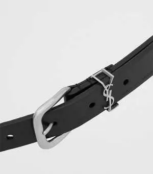 Saint Laurent Leather Cassandre Belt - Black
