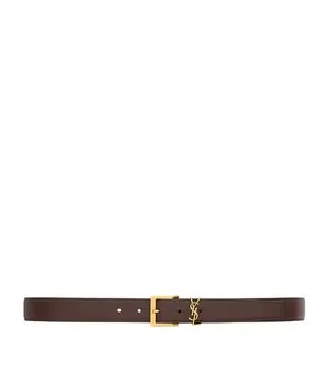 Saint Laurent Calfskin Cassandre Belt - Brown