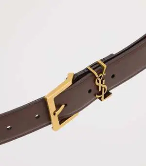 Saint Laurent Calfskin Cassandre Belt - Brown