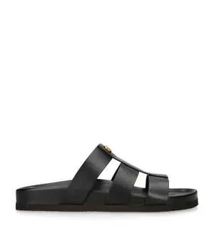 Women's Black Leather Slide Sandals