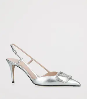 Valentino Garavani Leather Vlogo Slingback Pumps - Silver