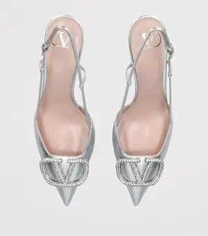 Valentino Garavani Leather Vlogo Slingback Pumps - Silver