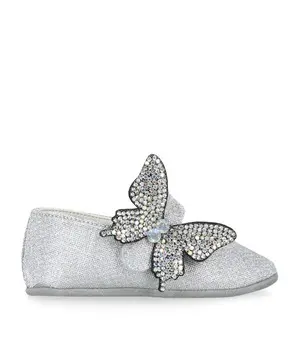 BABYWALKER Crystal Butterfly Ballet Flats - Silver