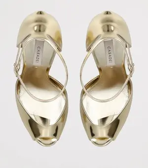 Casadei Leather Flora Platform Heels 140 - Gold