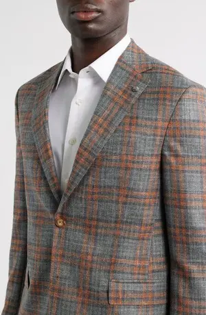 JACK VICTOR Mcallen & Orange Plaid Soft Constructed Sport Coat