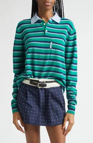 HOMMEGIRLS Stripe Wool & Cashmere Polo Sweater