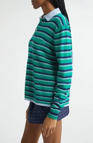HOMMEGIRLS Stripe Wool & Cashmere Polo Sweater