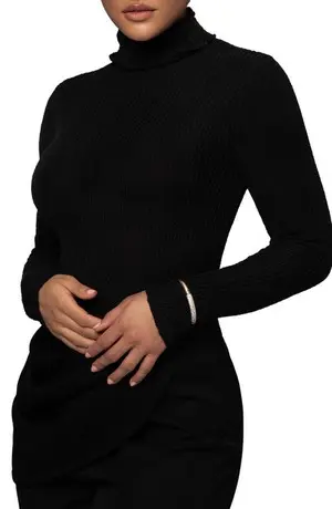 JLUXLABEL Ribbed Turtleneck Top - Black