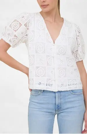 ZOE AND CLAIRE Embroidered Eyelet Button-up Top