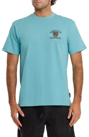 Quiksilver Ca Bear Cotton Graphic T-shirt - Aqua