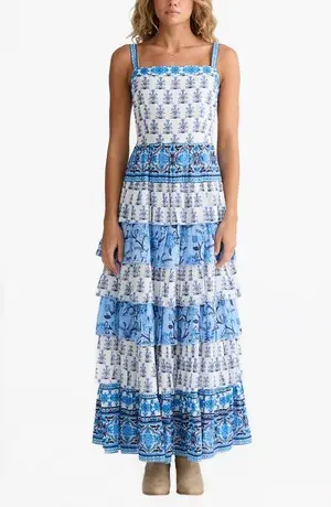 TALISMAN THE LABEL Paloma Mixed Print Cotton Maxi Dress - Blueberry Fields