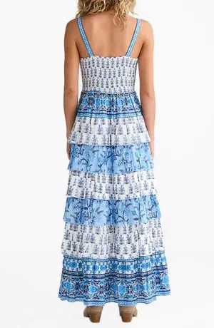 TALISMAN THE LABEL Paloma Mixed Print Cotton Maxi Dress