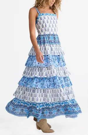TALISMAN THE LABEL Paloma Mixed Print Cotton Maxi Dress