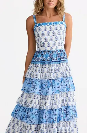 TALISMAN THE LABEL Paloma Mixed Print Cotton Maxi Dress