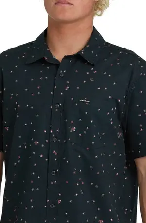 Quiksilver Ditsy Blossom Floral Classic Short Sleeve Cotton Button-up Shirt - Anthracite
