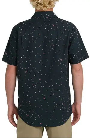 Quiksilver Ditsy Blossom Floral Classic Short Sleeve Cotton Button-up Shirt - Anthracite