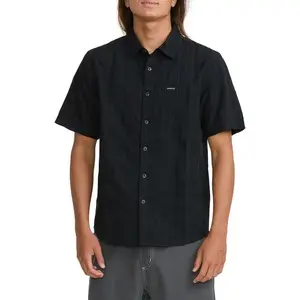 Quiksilver Dobby Stripe Classic Short Sleeve Cotton Button-up Shirt - Anthracite