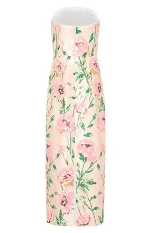 MILLY Kait Floral Sequin Strapless Midi Dress - White Multi