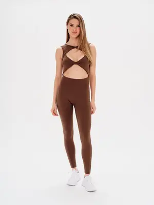 REVYVE ACTIVE Peek-a-boo Cutout Jumpsuit - Espressò