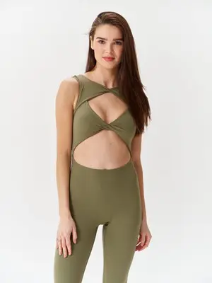 REVYVE ACTIVE Peek-a-boo Cutout Jumpsuit - Olive