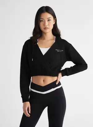 REVYVE ACTIVE Cropped V-neck Hoodie - Black