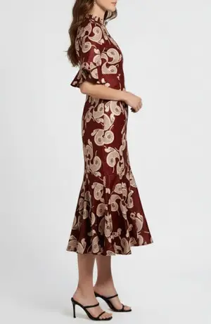ELISAMAMA Tiwa Printed Midi Dress - Red