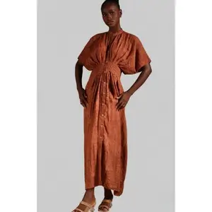 ELISAMAMA Buga Button-Front Midi Dress Brown