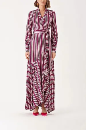LE FAFO Striped Maxi Wrap Dress