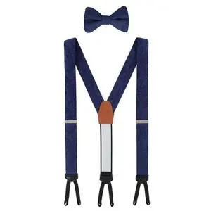 Trafalgar Banbury Paisley Silk Suspenders And Bow Tie Set - Navy Blue