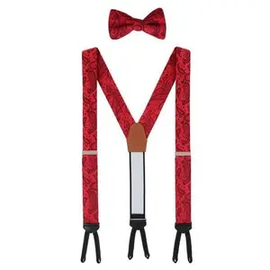 Trafalgar Banbury Paisley Silk Suspenders And Bow Tie Set - Red