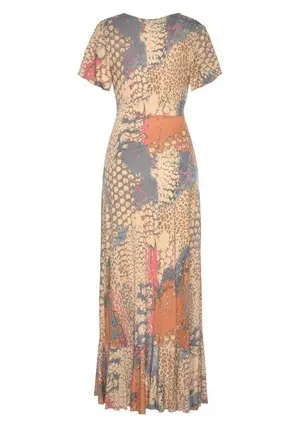 LASCANA Printed Side Slit Maxi Dress - Orange Multi