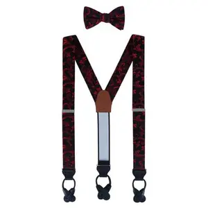 Trafalgar Christian Brocade Silk Suspenders And Bow Tie Set - Red