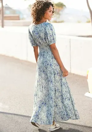 LASCANA Floral Puff Sleeve Maxi Dress