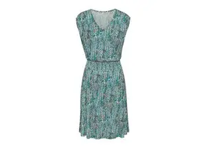 LASCANA Smocked Waist V-neck Dolman Sleeve Dress - Turquoise Rose