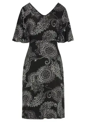 LASCANA Belted Asymmetrical Dress - Black Printed