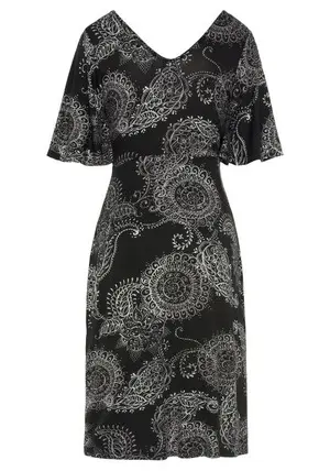 LASCANA Belted Asymmetrical Dress With Decorative Buckle - Black Printed