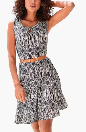 LASCANA LASCANA Sleeveless Printed A-Line Dress With Keyhole Detail