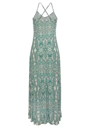LASCANA Printed Criss-cross Strap Maxi Dress - Green Patterned