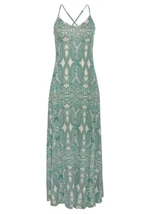 LASCANA Crisscross Strap Printed Maxi Dress - Green Patterned