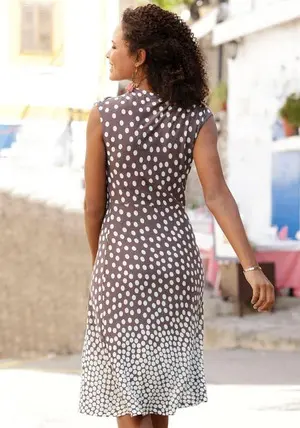 LASCANA Polka Dot V-neck Wrap Dress - Brown Multi