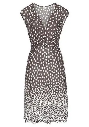 LASCANA Polka Dot V-neck Wrap Dress - Brown Multi