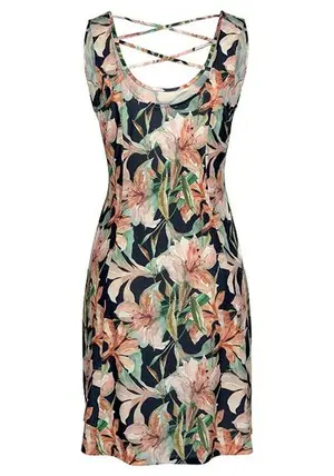 LASCANA Floral Print Mini Dress With Strappy Back